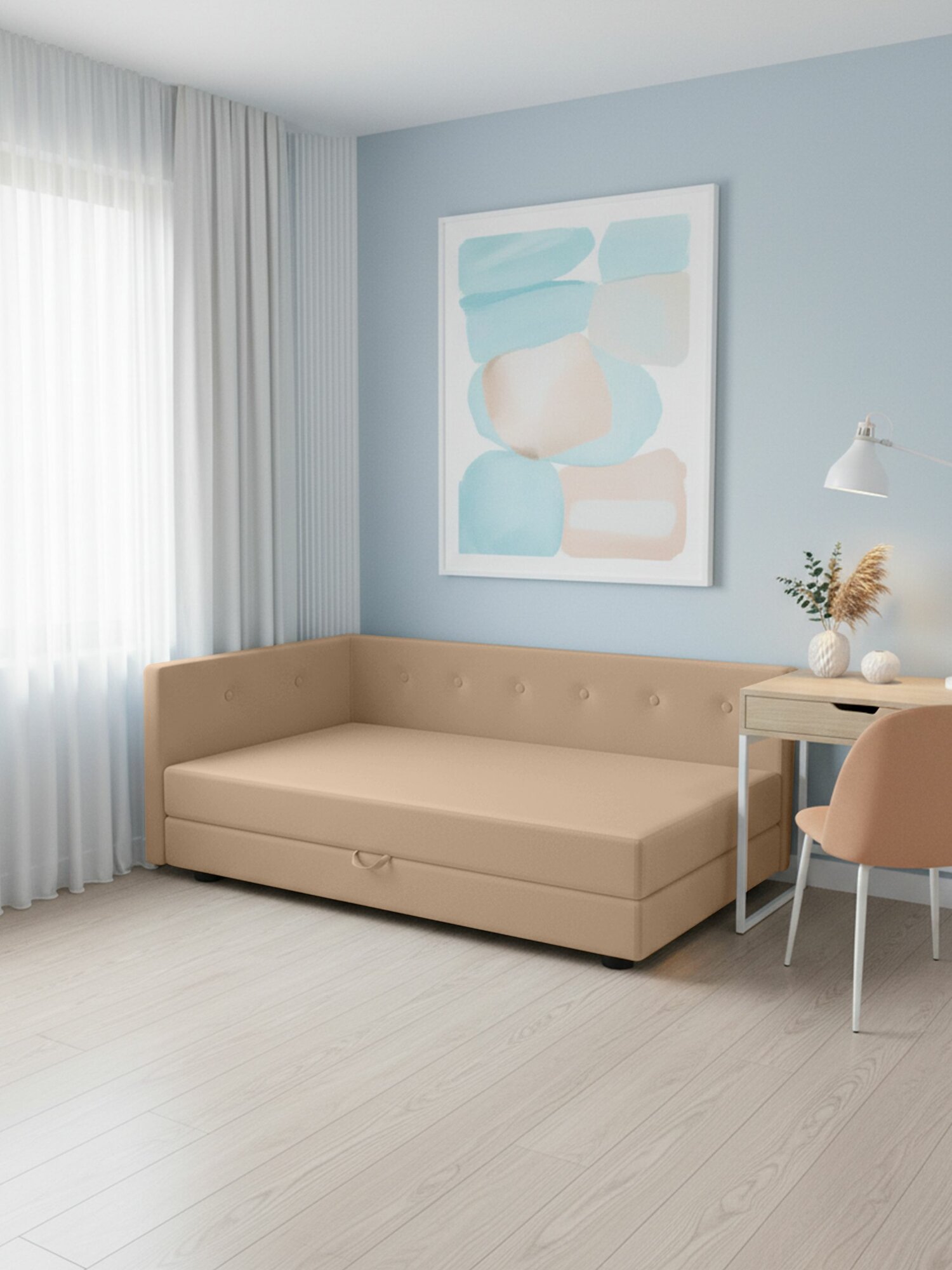 Тахта Лира Слева фокус- мебельная фабрика 130х210х76 см песочно-бежевый