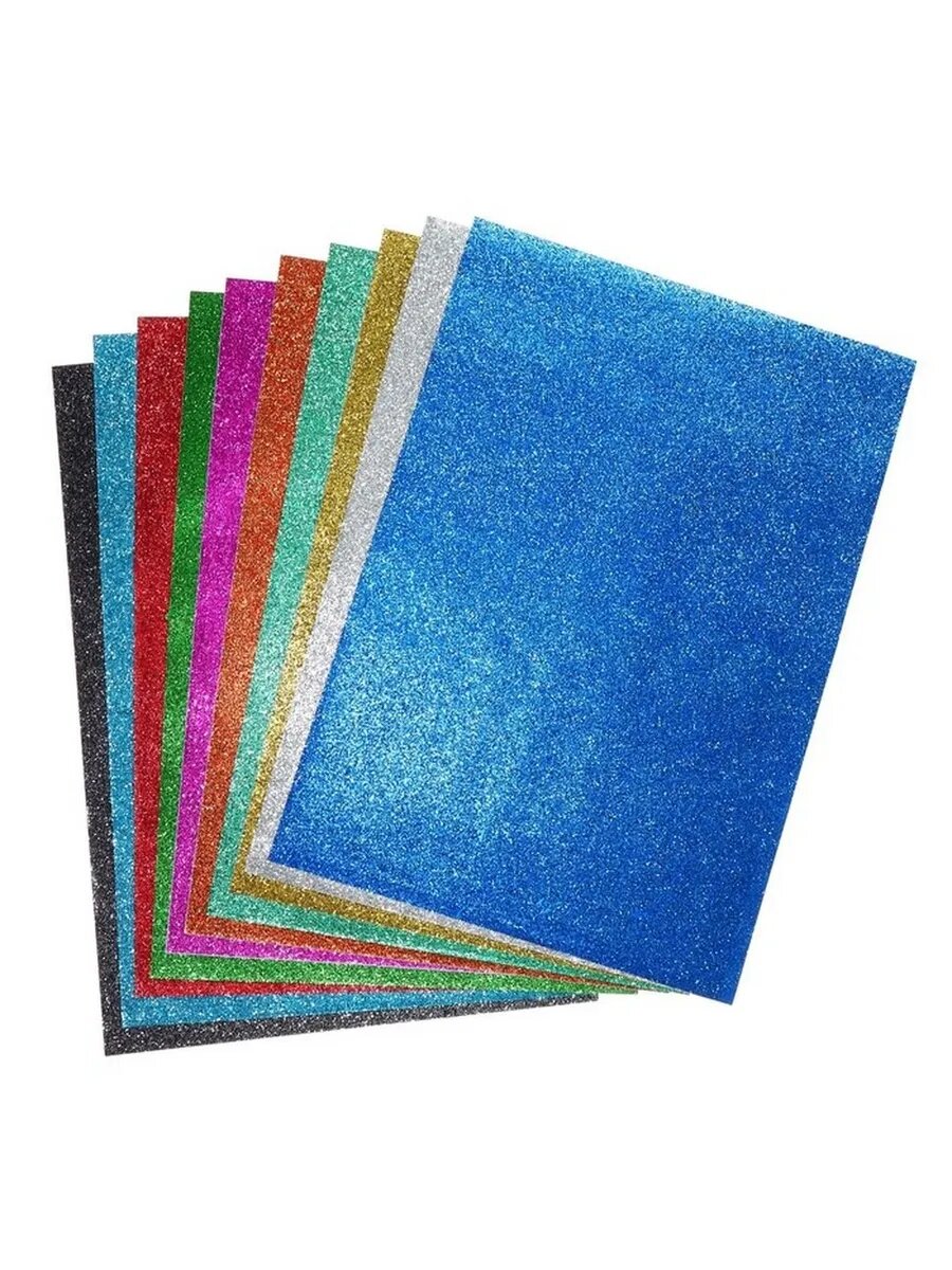 Цветная самоклеящаяся бумага с блестками, А4, 10 листов