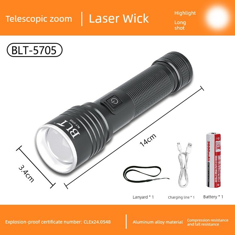 Взрывозащищенный фонарик с сертификатом, сильный свет, зарядка, ультраяркий белый лазер, наружное освещение для