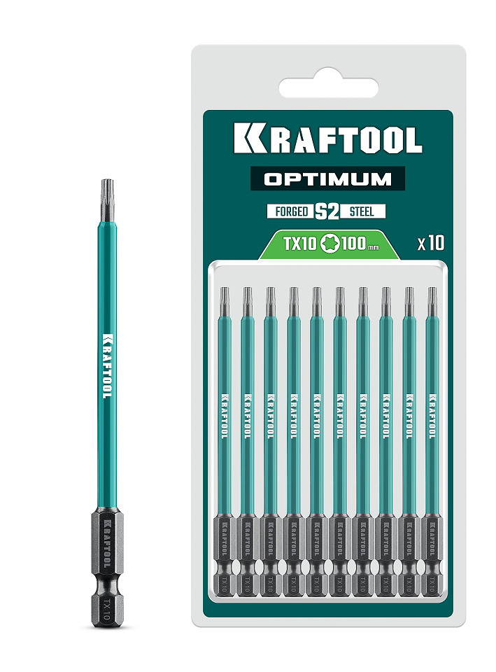 Биты OPTIMUM TX 10, 100 мм, 10 шт. KRAFTOOL 26126-10-100-S10