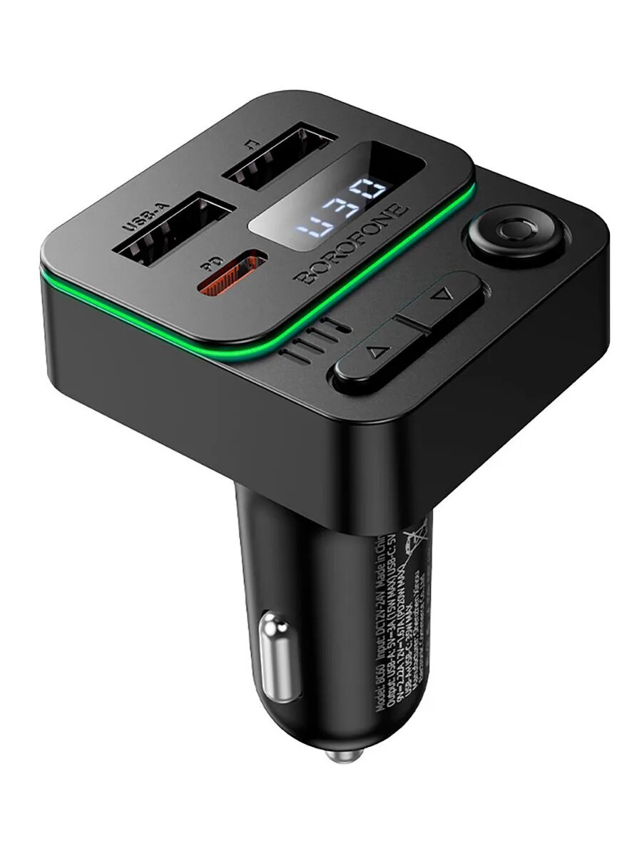 FM модулятор (трансмиттер) Borofone BC60 Bluetooth, 35W (USB + Type-C), цвет черный
