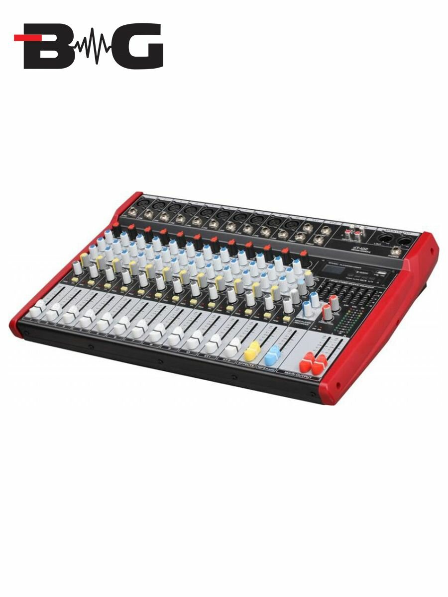 Микшерный пульт профессиональный BG ST-122, 10 моно, 2 стерео, USB/SD MP3 плеер, процессор эффектов, 7 полосный эквалайзер