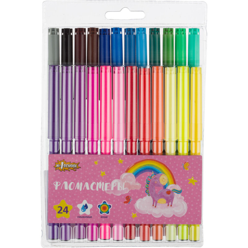 Фломастеры Волшебный Единорог 24цв, вентилир, смыв, блист. упак №1 School 1559749