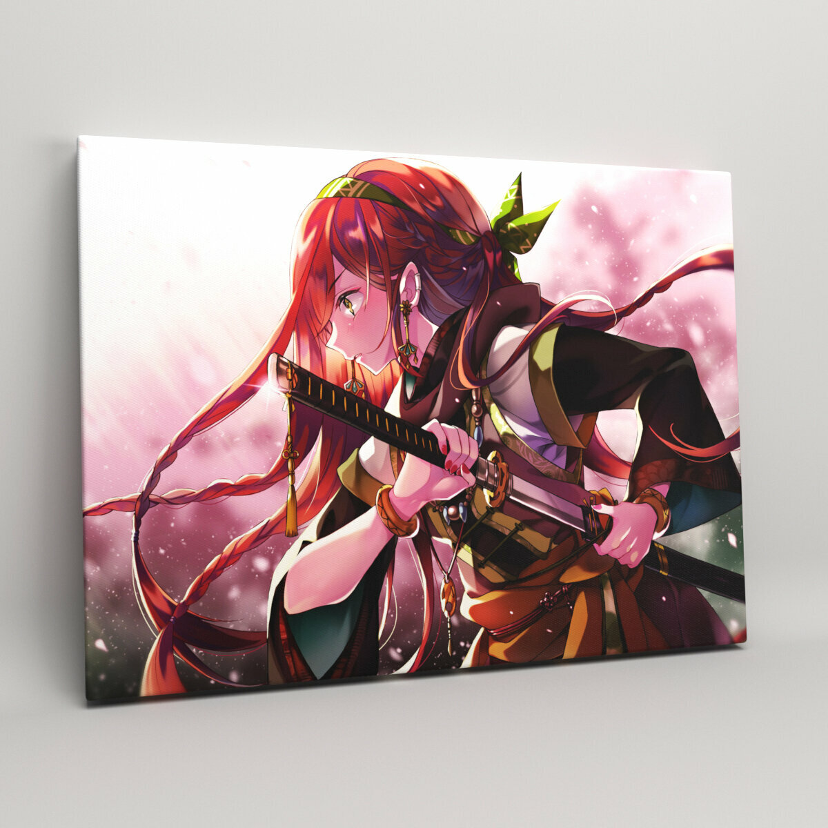 Картина на холсте (интерьерный постер) "Девушка с мечом" аниме, с деревянным подрамником, размер 60x45 см