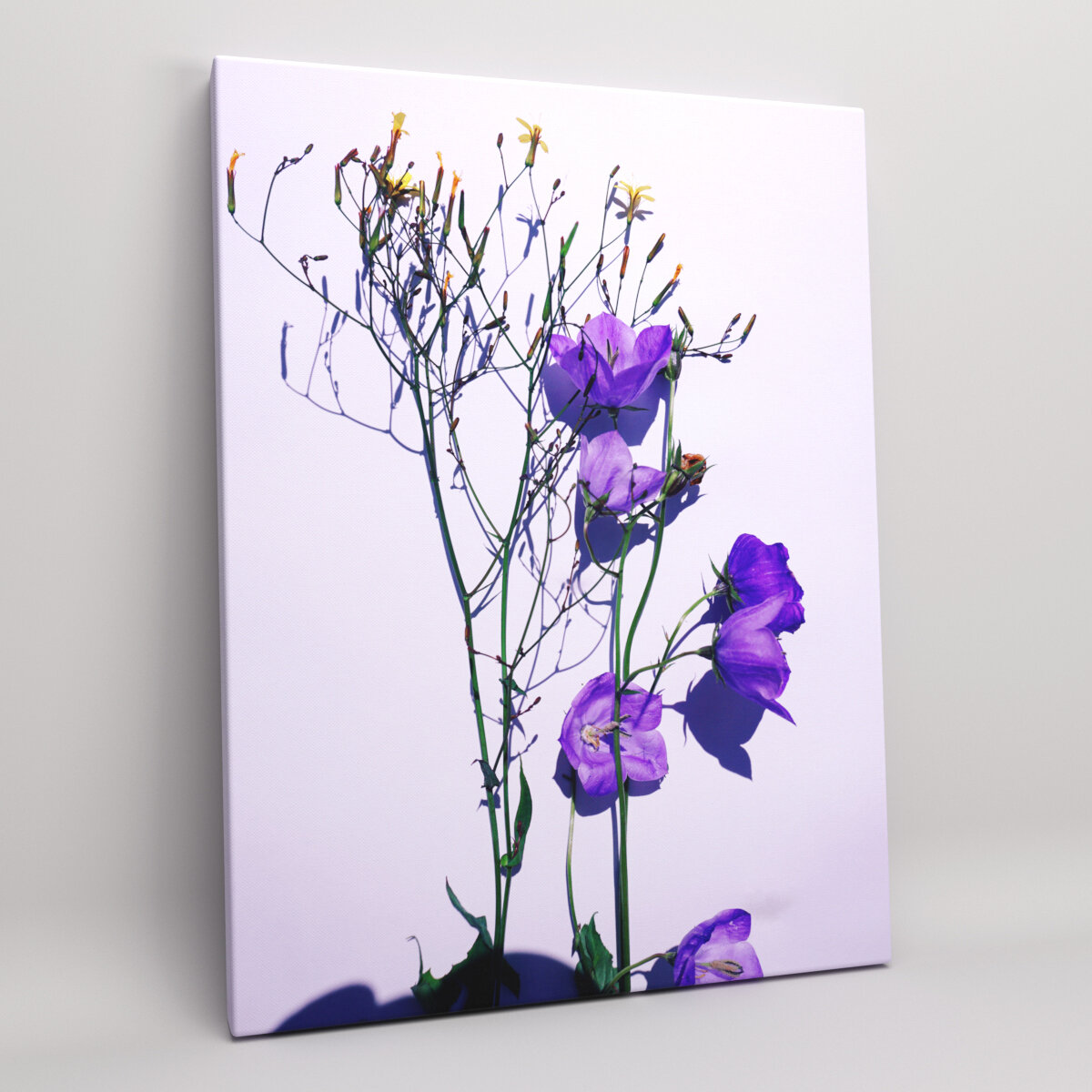 Картина на холсте (интерьерный постер) "Фиолетовые колокольчики - цветы" с деревянным подрамником, размер 30x40 см