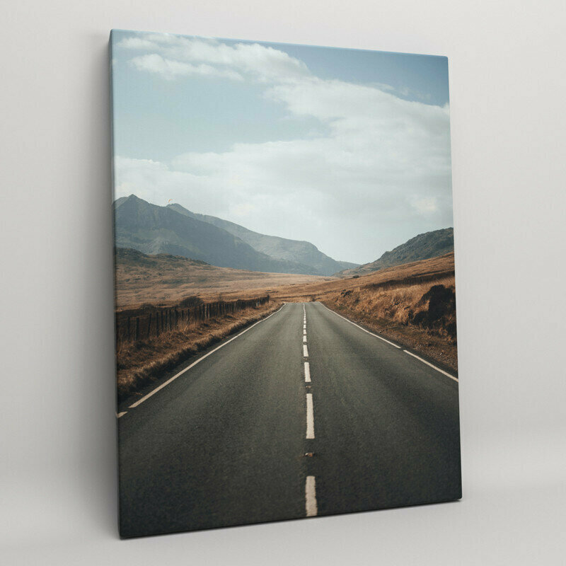 Картина на холсте (интерьерный постер) "Дорога вдаль - пейзаж", с деревянным подрамником, размер 22x30 см