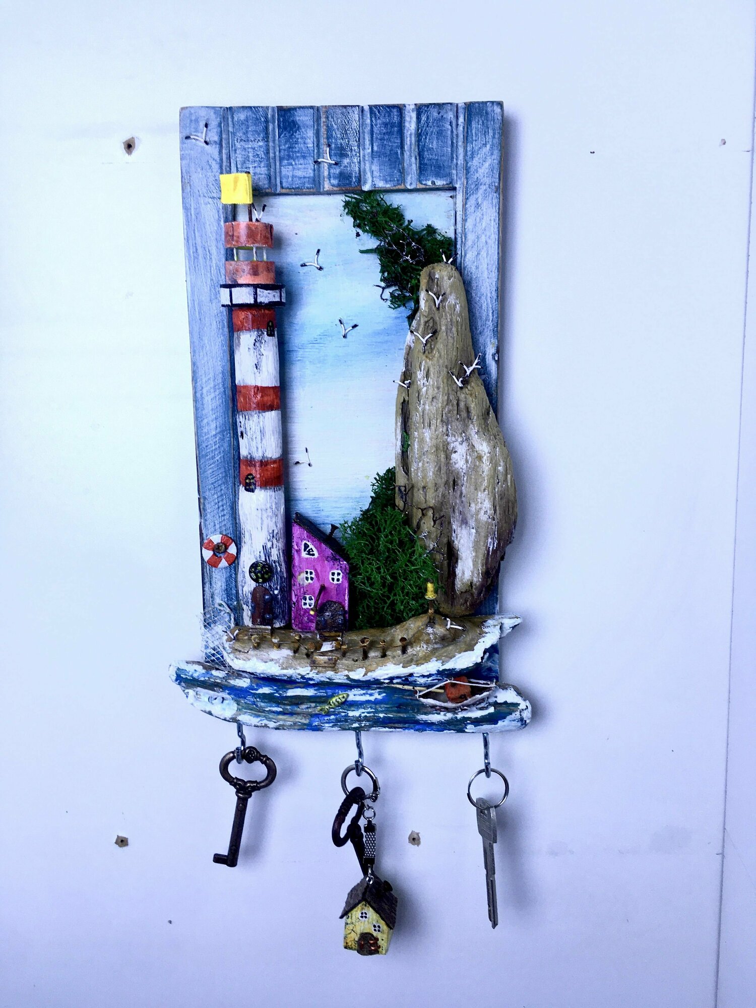 Авторская деревянная ключница "Маяк" /дрифтвуд/вешалка/