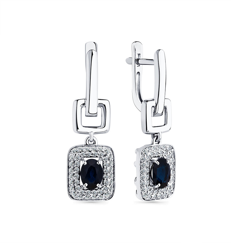 Серьги, белое золото, 585 проба, бриллиант, сапфир