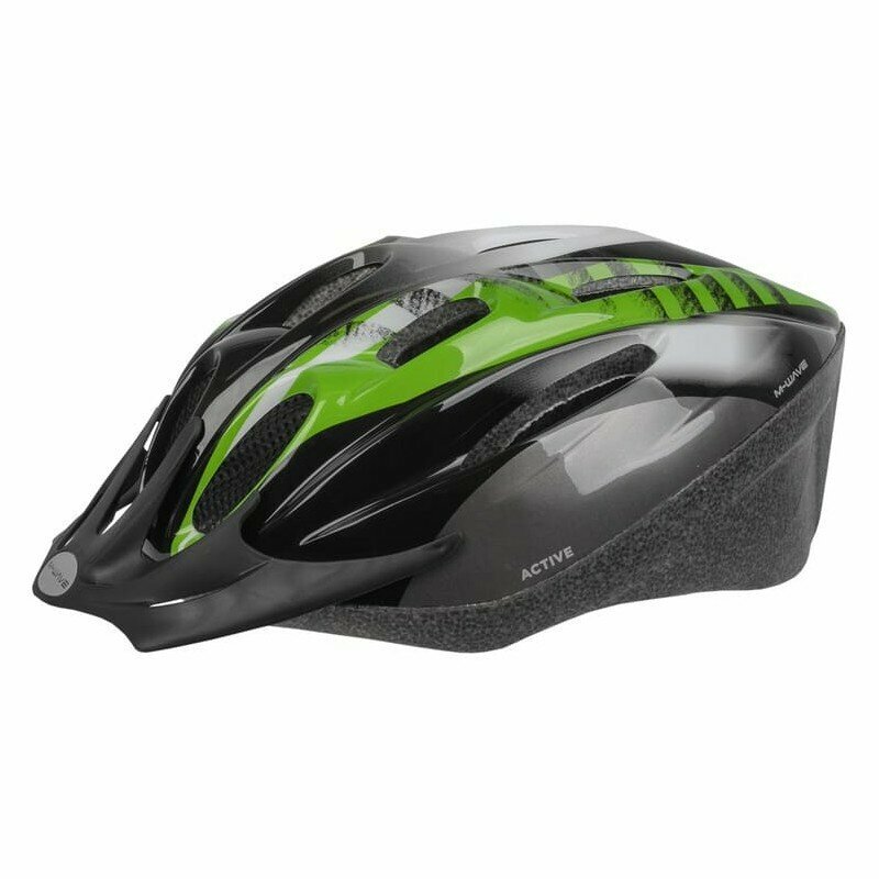 Шлем M-WAVE 5-731036 с сеточкой 11отв. 53-57см черно-бело-зеленый ACTIVE