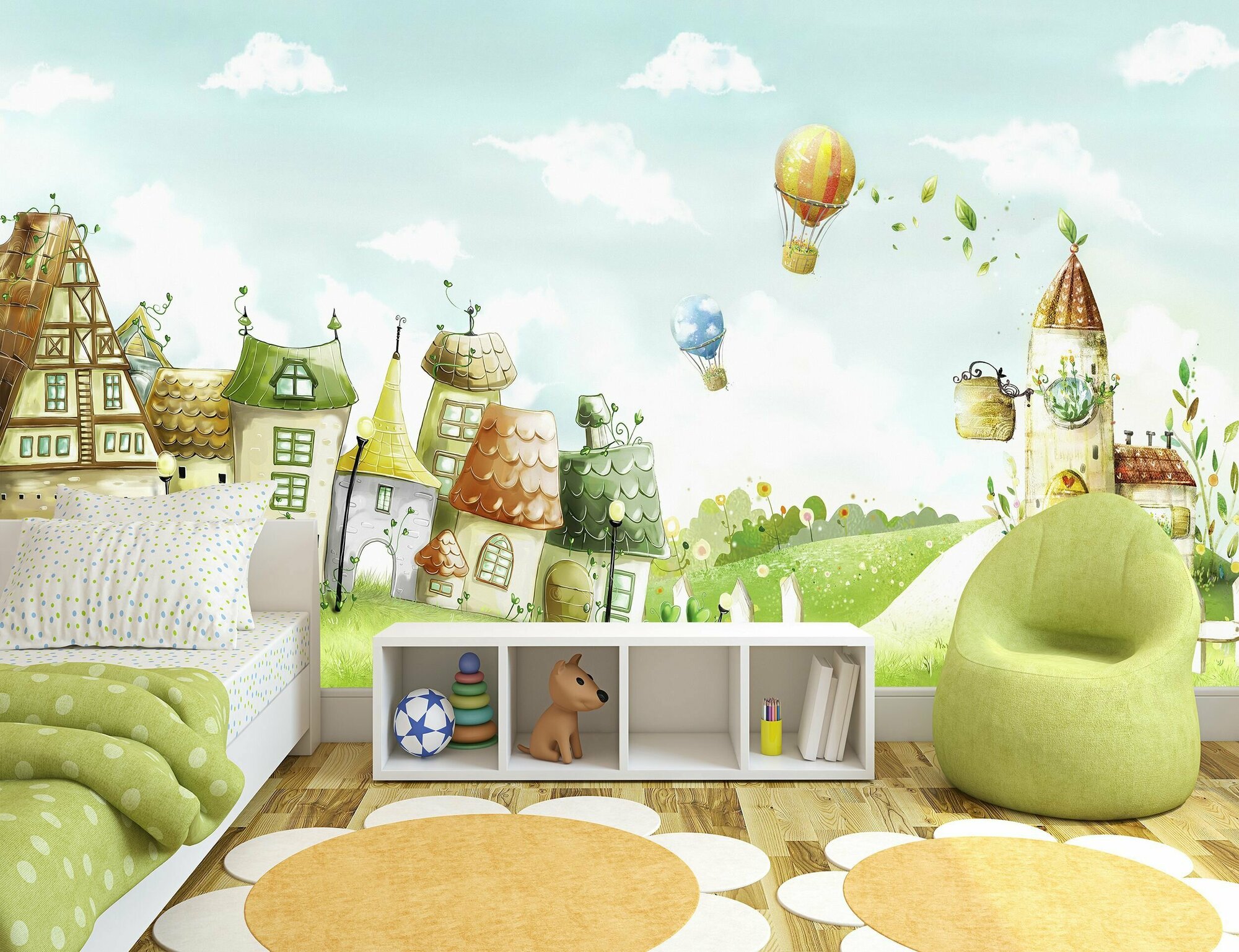 Фотообои флизелиновые 200х110см. на стену. Серия KIDS ARTDELUXE. Сказочный городок. Обои дизайнерские, эксклюзивные для детской комнаты.