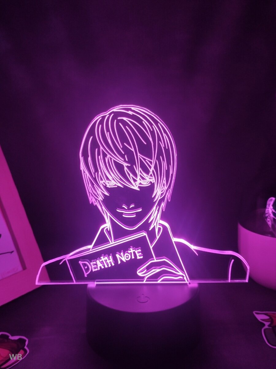 Ночник Аниме Тетрадь Смерти - Anime Death Note. Подарок фанату аниме и манги — декор в комнату с любимыми персонажами, в стиле отаку и японской анимации.
