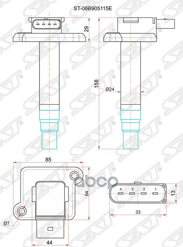 Катушка зажигания Audi A3 96-03 / A6 97-05 Sat арт. ST-06B905115E