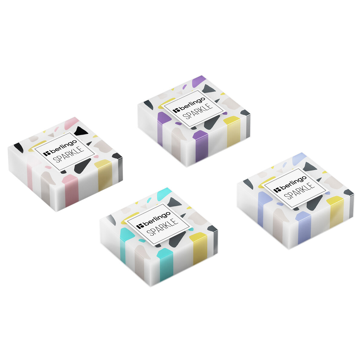 Комплект 24 шт, Ластик Berlingo "Sparkle", прямоугольный, цвета ассорти, 34*34*12мм