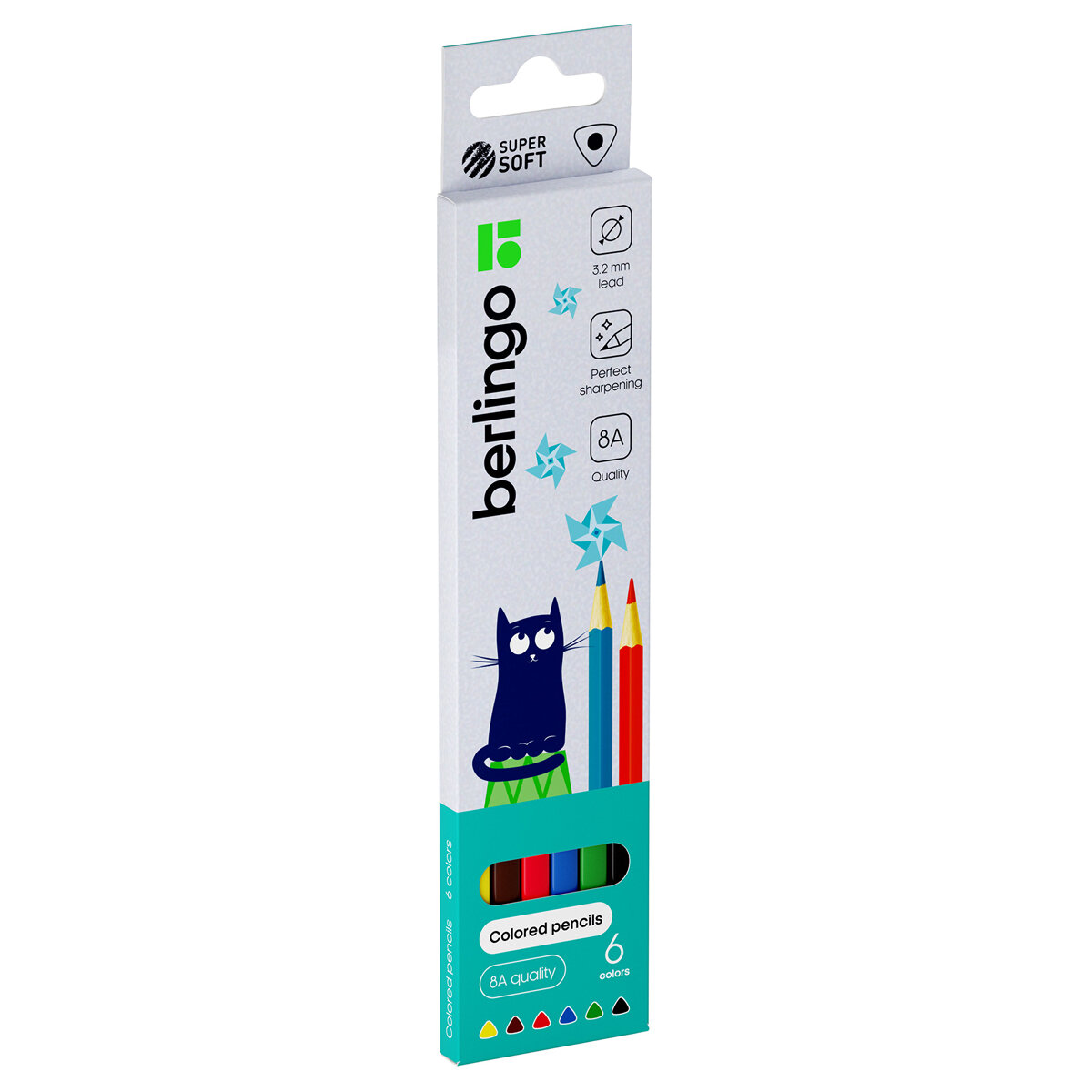 Комплект 36 шт, Карандаши цветные Berlingo "SuperSoft. Жил-был кот", 06цв, трехгран, заточен, картон, европодвес