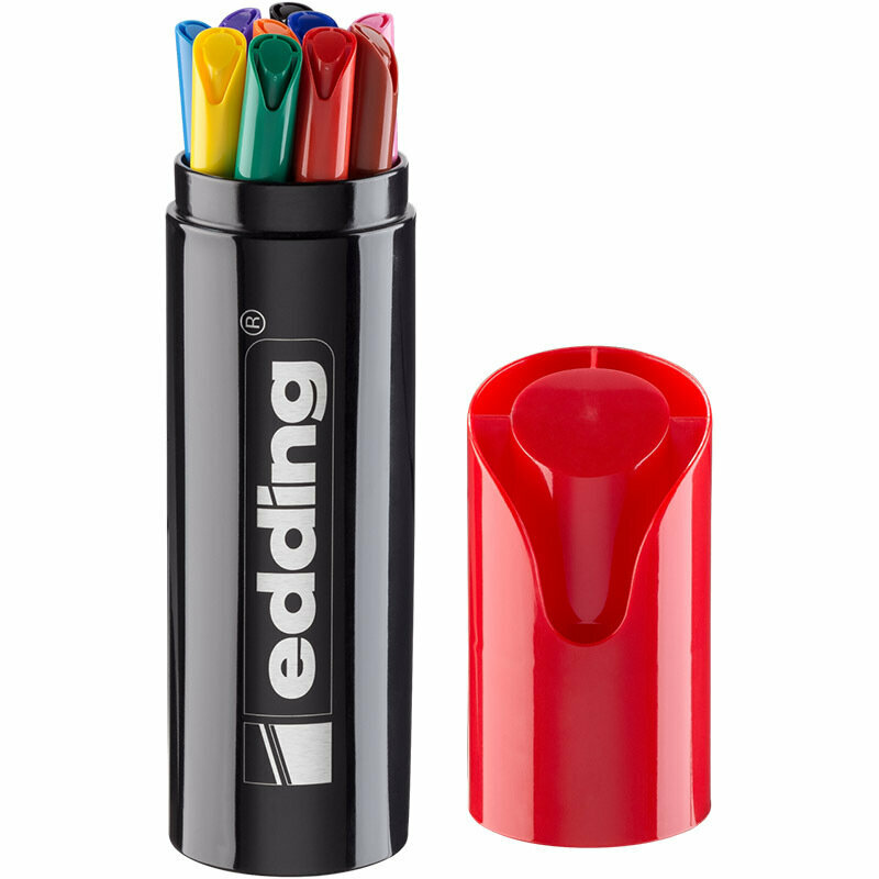 Набор фломастеров цветных edding 1200, для бумаги и картона, 10 цветов, металлический пенал