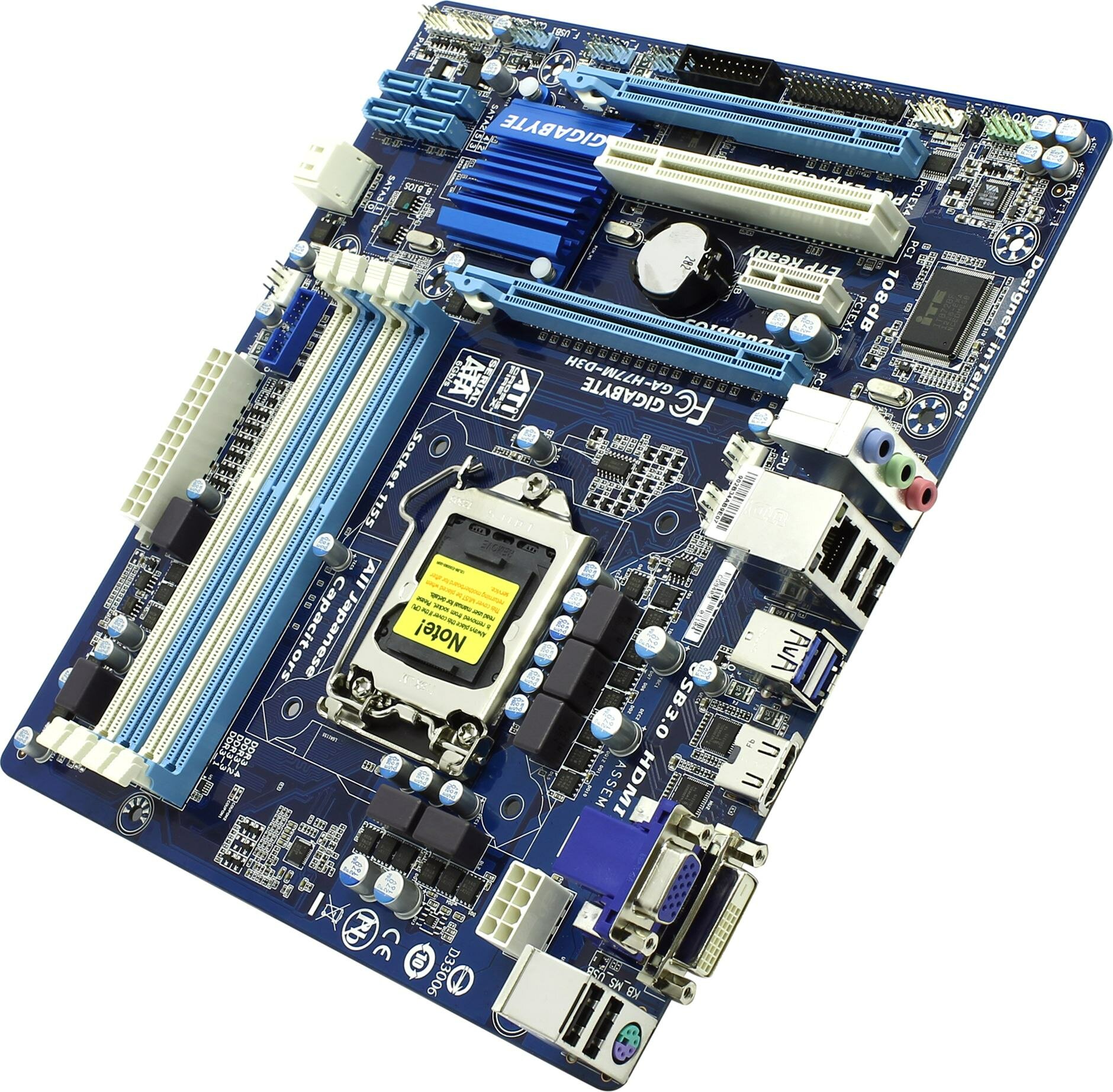 GIGABYTE GA-H77M-D3H rev1.0/1.1/1.2 LGA1155 2xPCI-E+Dsub+DVI+HDMI+GbLAN SATA RAID MicroATX 4DDR3 (уценка)
