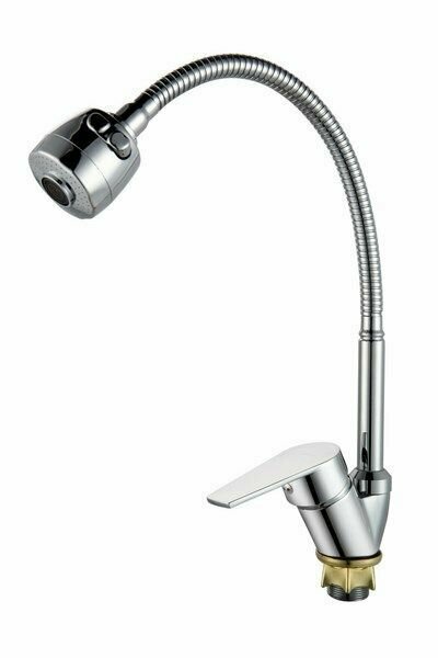 Смеситель с гибким краном для раковины на кухню и ванную. Умывальник с высоким изливом и аэратором Смеситель для кухни с поворотным гнущимся изливом VIKO V-3074 хром