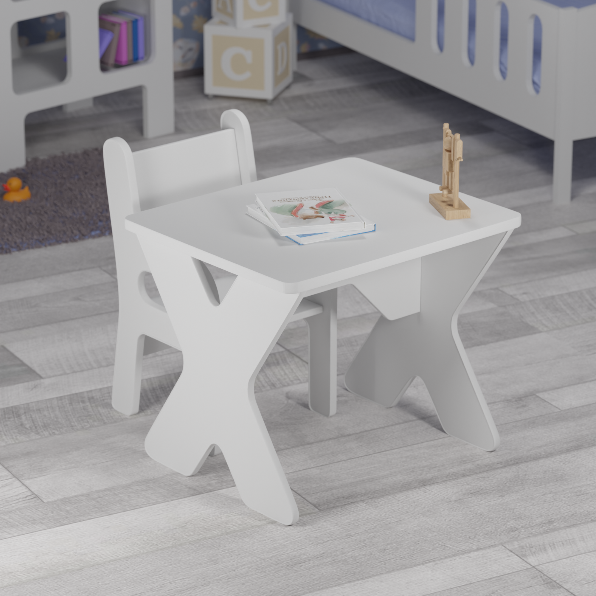 Детский комплект стол+стул БазисВуд, стол 60*50*48,5, стул 58*35*33, цвет белый
