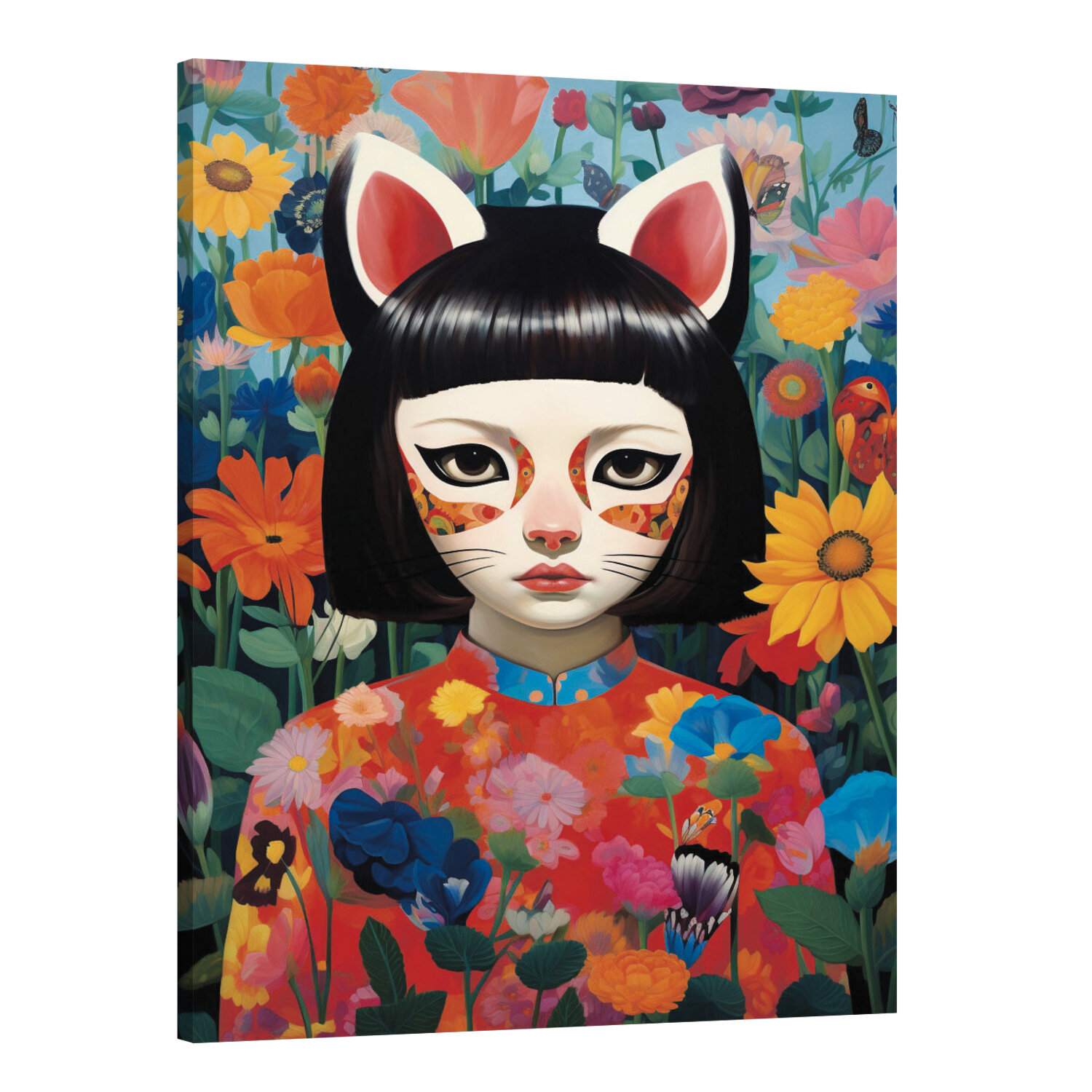 Интерьерная картина 50х70 "Девочка кошка"