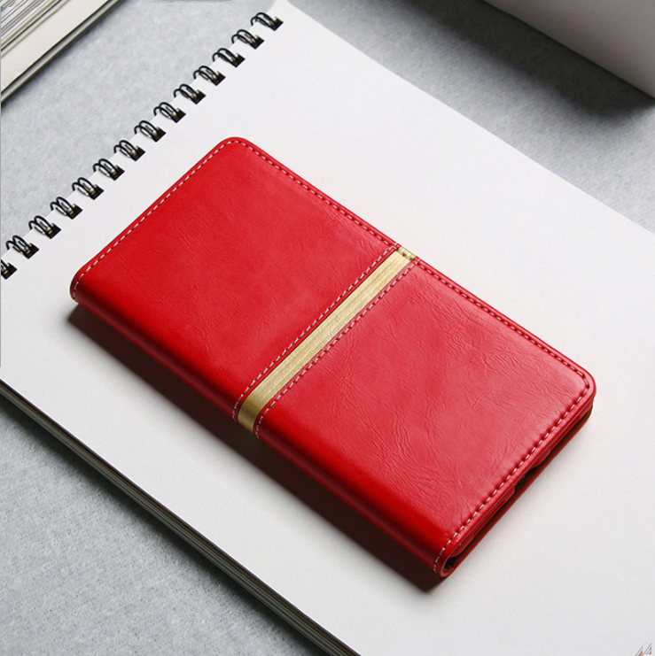 Чехол-книжка Чехол. ру Una Fitto для Sony Xperia 1 (J9110) /Sony Xperia XZ4 из водоотталкивающей импортной эко-кожи красный с золотой полосой