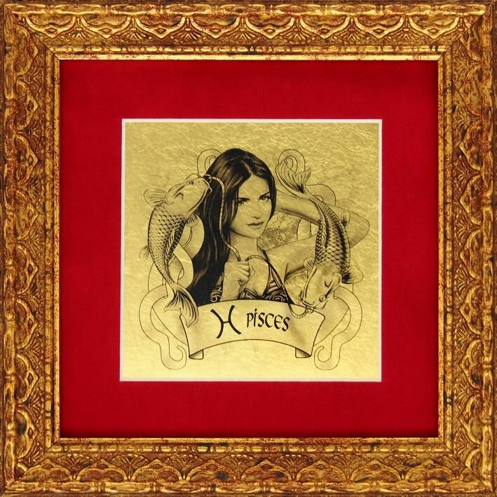 Картина золотом подарок для женщины Знак Зодиака Рыбы