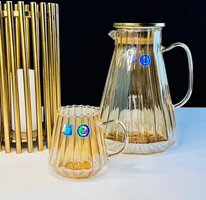 Набор графин 1700мл. и 6 кружек 370мл. Стекло 588-541 118-588-541