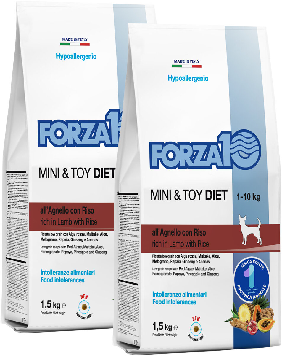 Корм сухой FORZA10 DOG MINI DIET монобелковый для взрослых собак маленьких пород при аллергии с ягненком и рисом (1,5 + 1,5 кг)