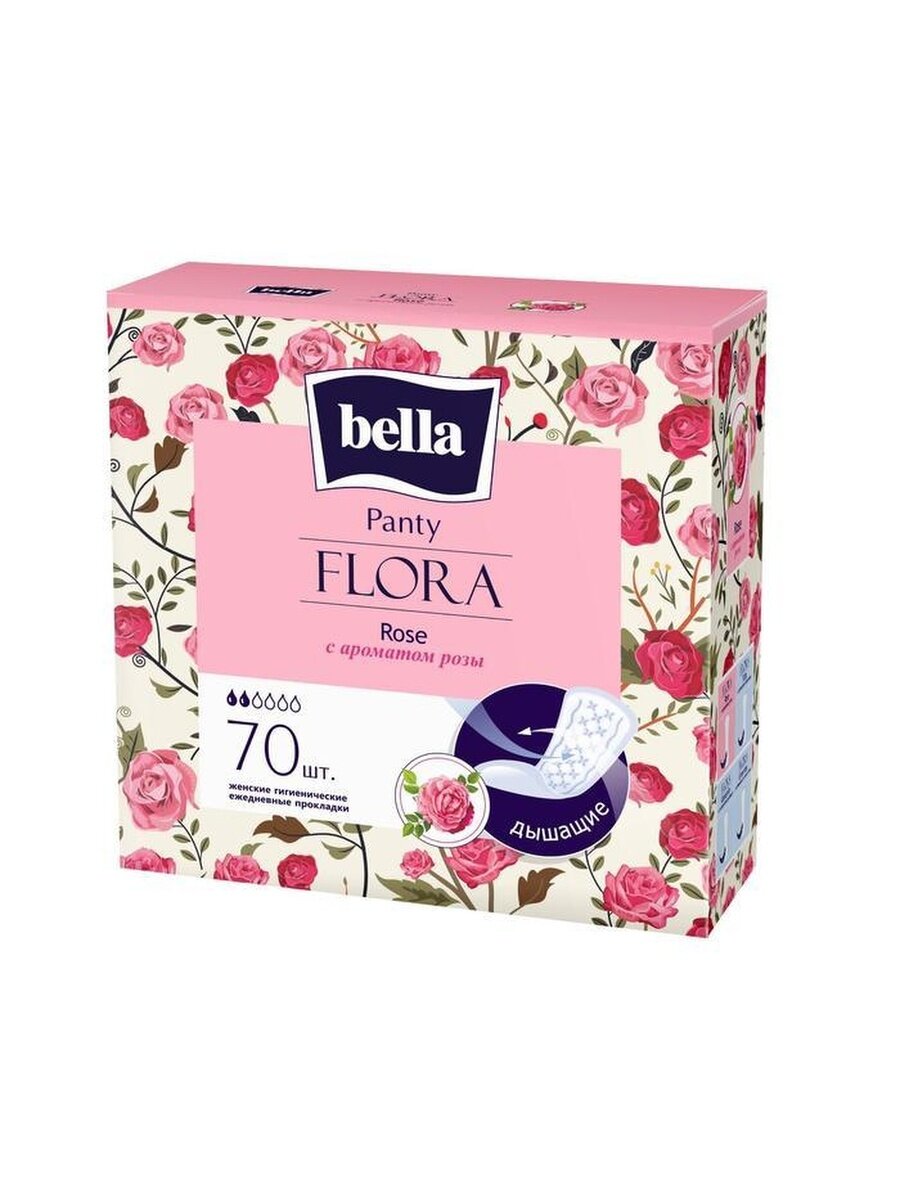 Прокладки ежедневные Bella Panty Flora Rose 2 капли 70шт, ароматизированные, белые