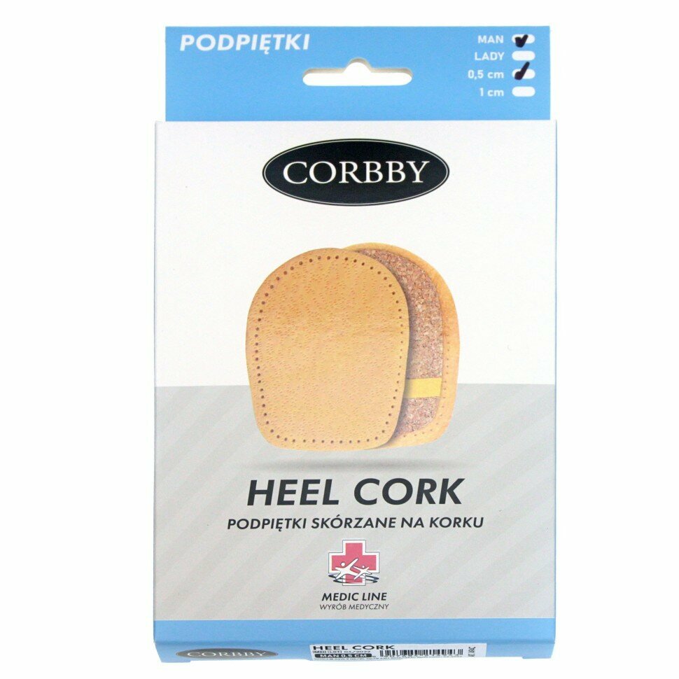 Подпяточник 0,5 см. CORBBY HEEL Cork, из натуральной кожи и пробки. (Мужской)
