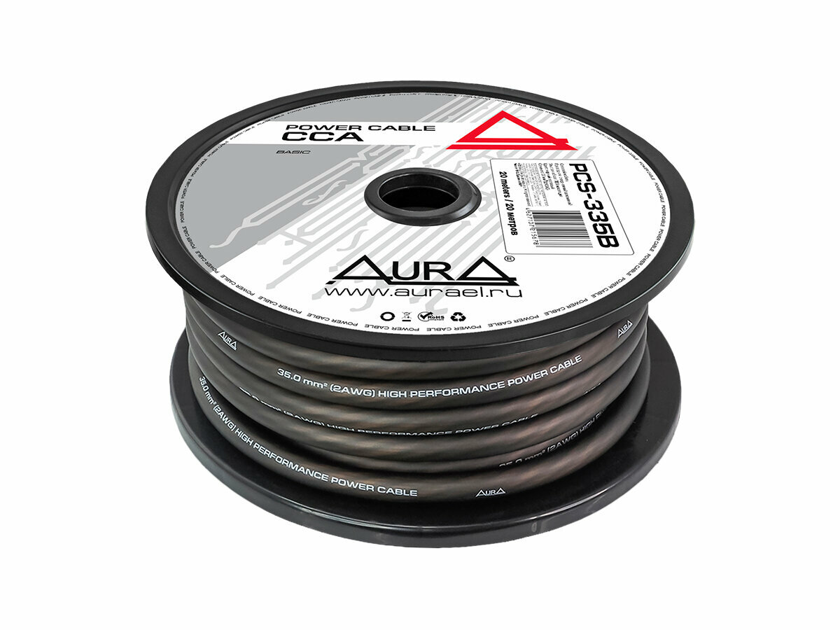 Кабель силовой AurA PCS-335B, 2AWG/35мм2, 20м/катушка, черный