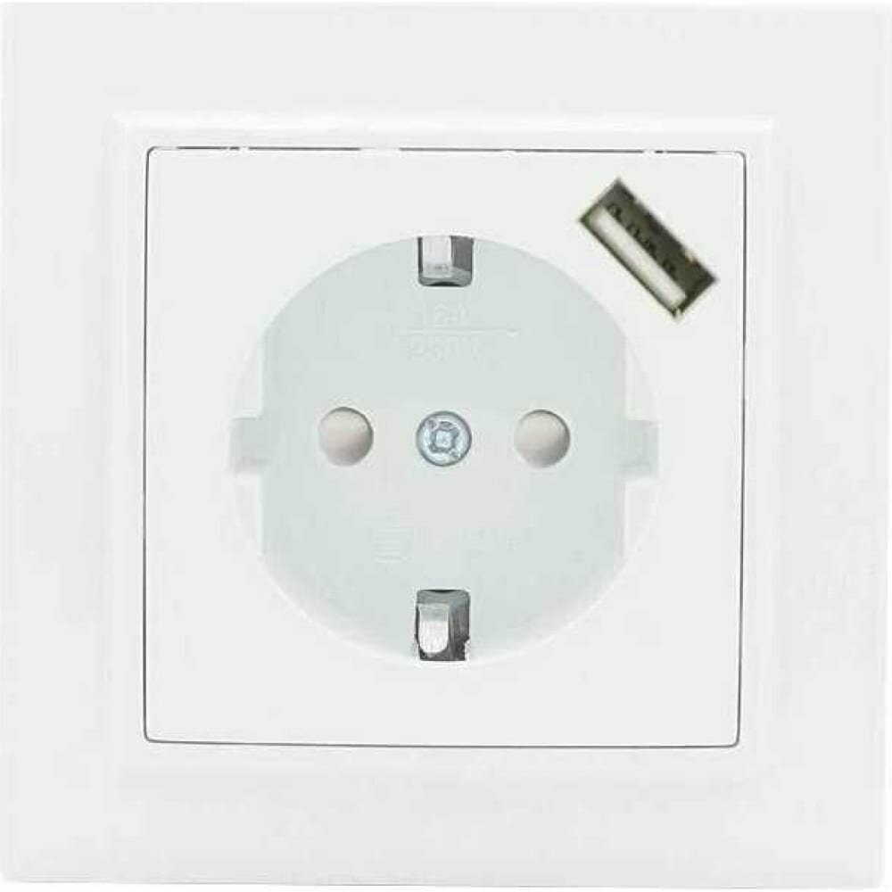 1-местная, EKF, розетка EKF СП с/з Минск 16А белая с защитными шторками с USB 1А ERR16-028-100-USB, удобства монтажа