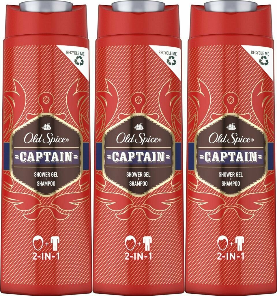 Old Spice Гель для душа и шампунь 2 в 1 Captain, 400 мл, 3 шт