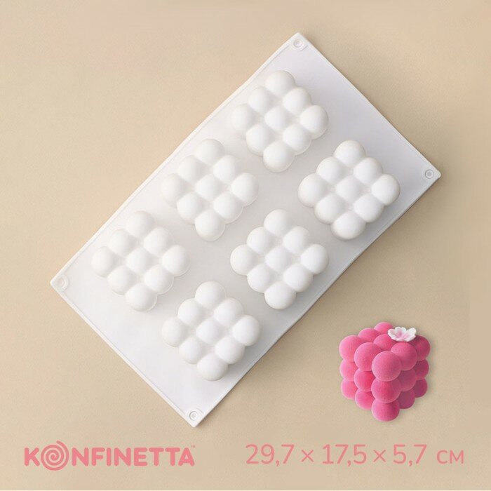 Форма для муссовых десертов и выпечки KONFINETTA «Рафаэль», силикон, 29.7×17.5×5.7 см, 6 ячеек (6.2×6.2 см), белая