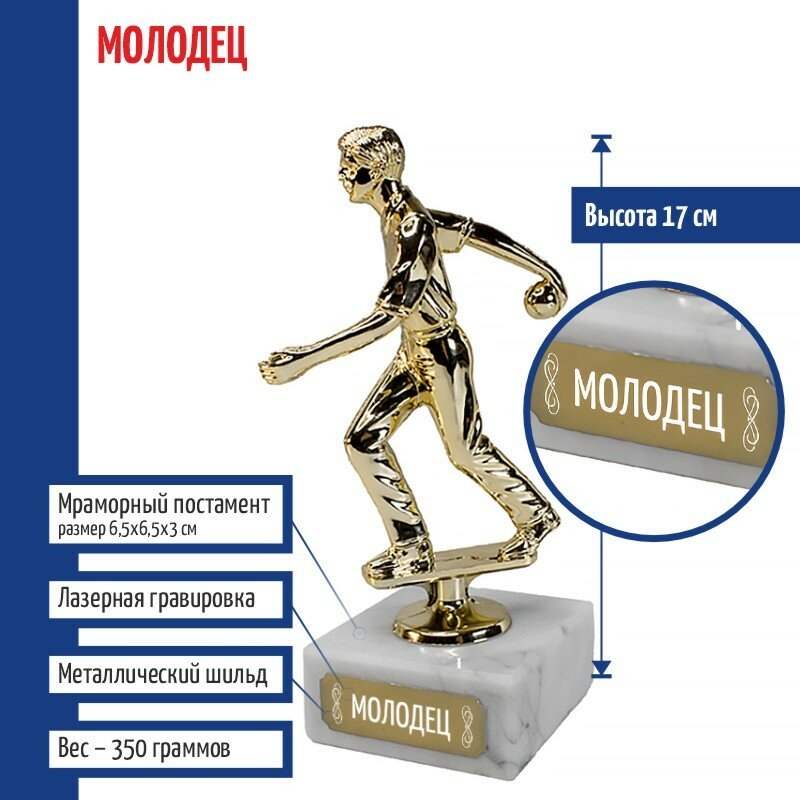 Статуэтка Боулинг "Молодец" на мраморном постаменте (17 см)