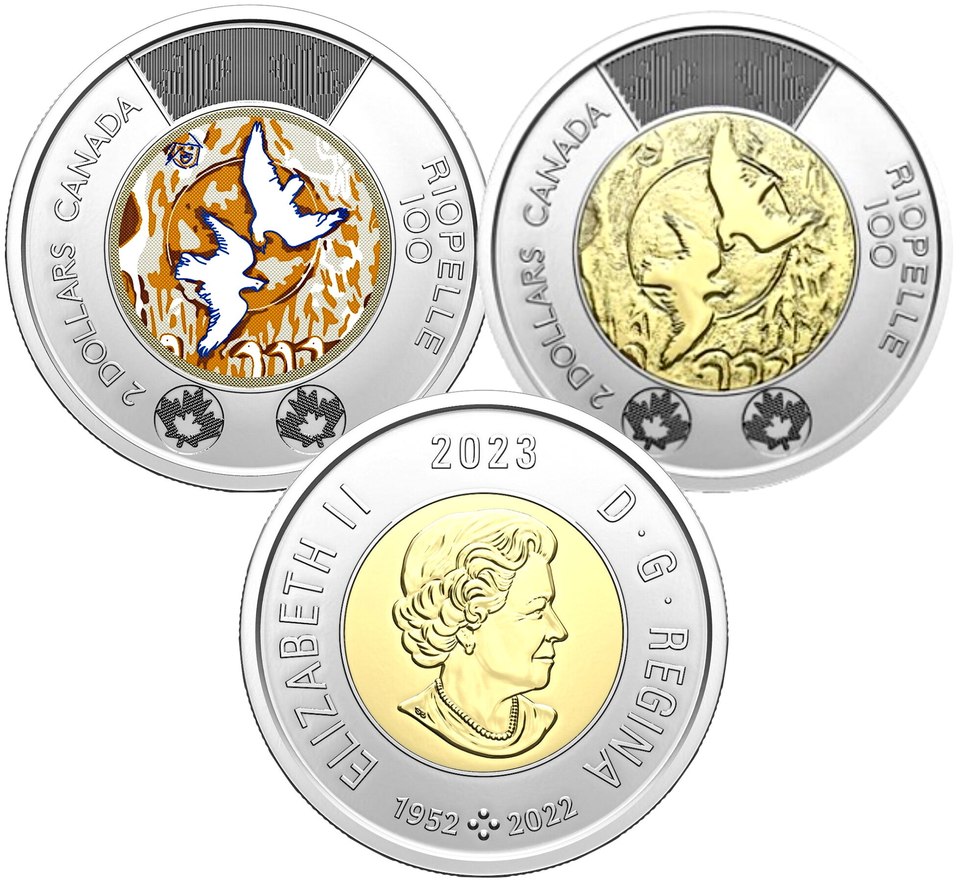 Набор 2 монеты 2 доллара 2023 Канада 100 лет со дня рождения Жан-Поля Риопеля
