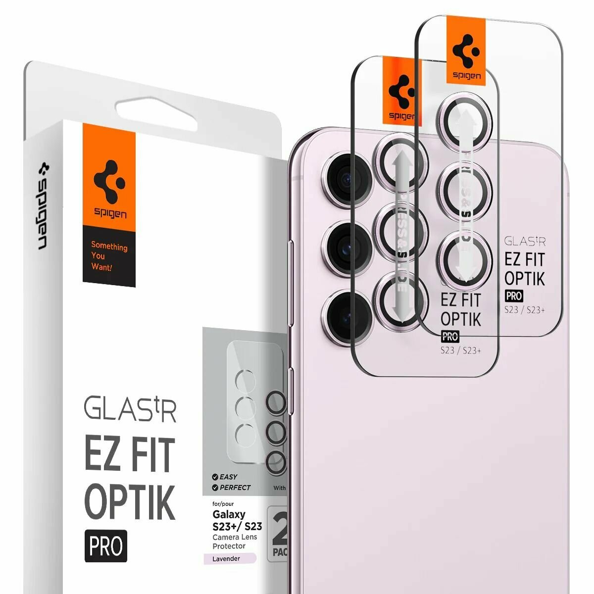 Защитное стекло для камеры Spigen на Samsung Galaxy S23/S23 Plus (AGL06171) GLAS.tR EZ Fit Optik Pro 2 шт / Спиген стекло для Галакси С23 Плюс, прочное, олеофобное покрытие, фиолетовое