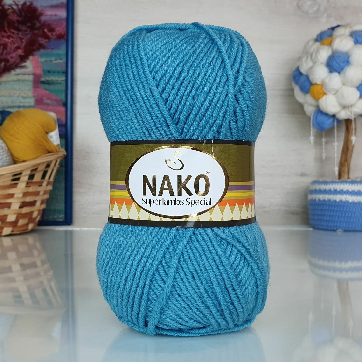 Пряжа NAKO Superlambs Special, лазурный - 313, 49% шерсть, 51% премиум акрил, 5 мотков, 100 г, 200 м.