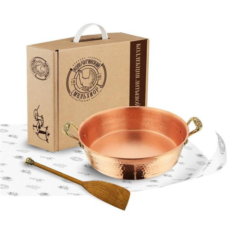 Кольчугинский мельхиор Набор кованый для варки варенья "Ягоды": лопатка и таз для варенья 4,5 литра (С95408/6_ЛП)