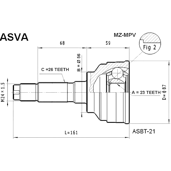 ASVA mz-mpv (GA2022510 / GA202550XB / GA202560XB) шрус наружный 23x56x26 Mazda (Мазда) Mazda (Мазда) : mpv