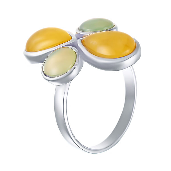 Кольцо, серебро, 925 проба, кальцит, жадеит