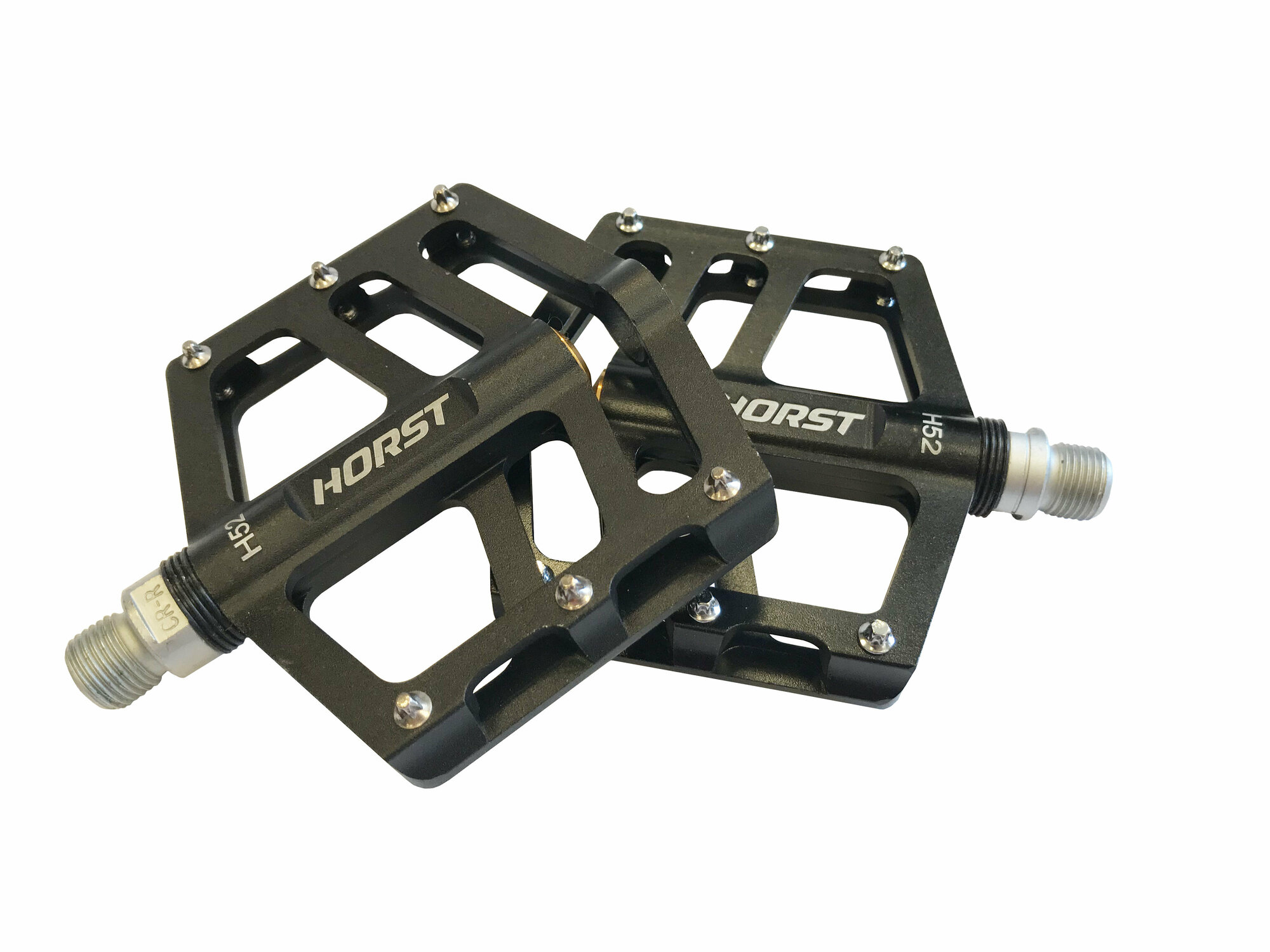 Педали для велосипеда алюминиевые H52 ось Cr-Mo с 3-мя герметичными промподшипниками 110*102*9мм, 302 г черные HORST