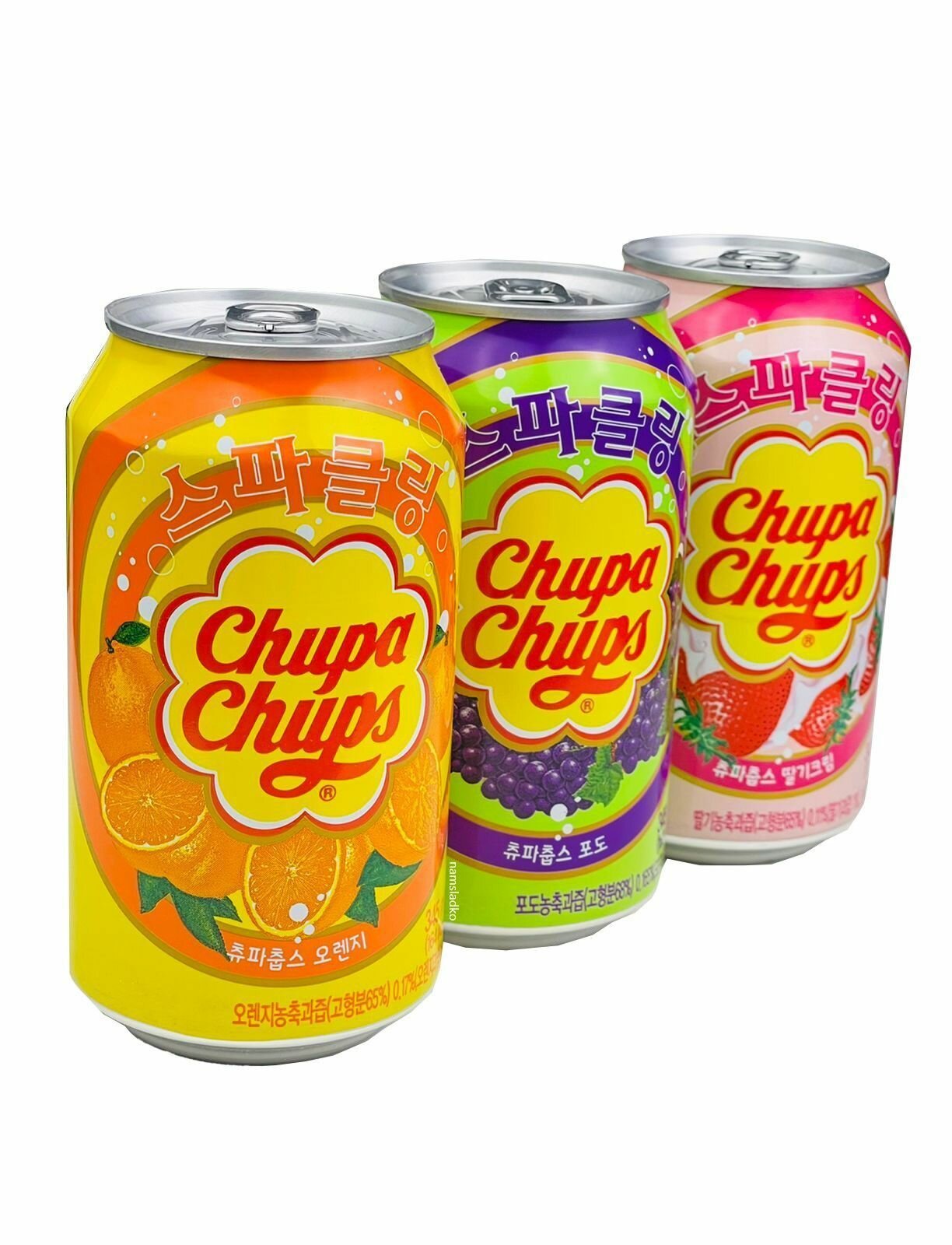 Набор газированных напитков Чупа-Чупс со вкусом Малина, Виноград, Апельсин), 3 банки