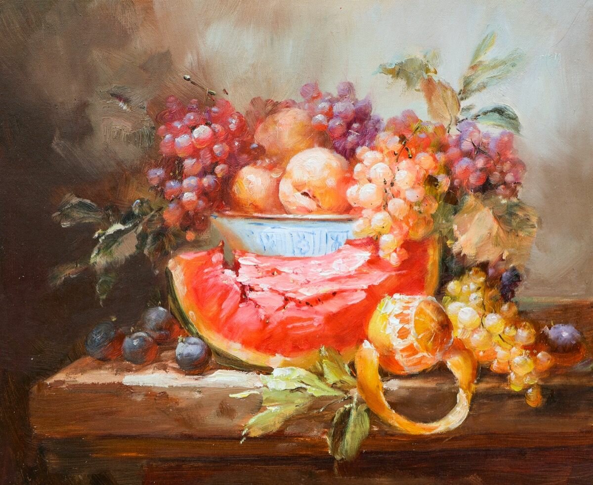 Картина маслом "Натюрморт с арбузом" 50х60см