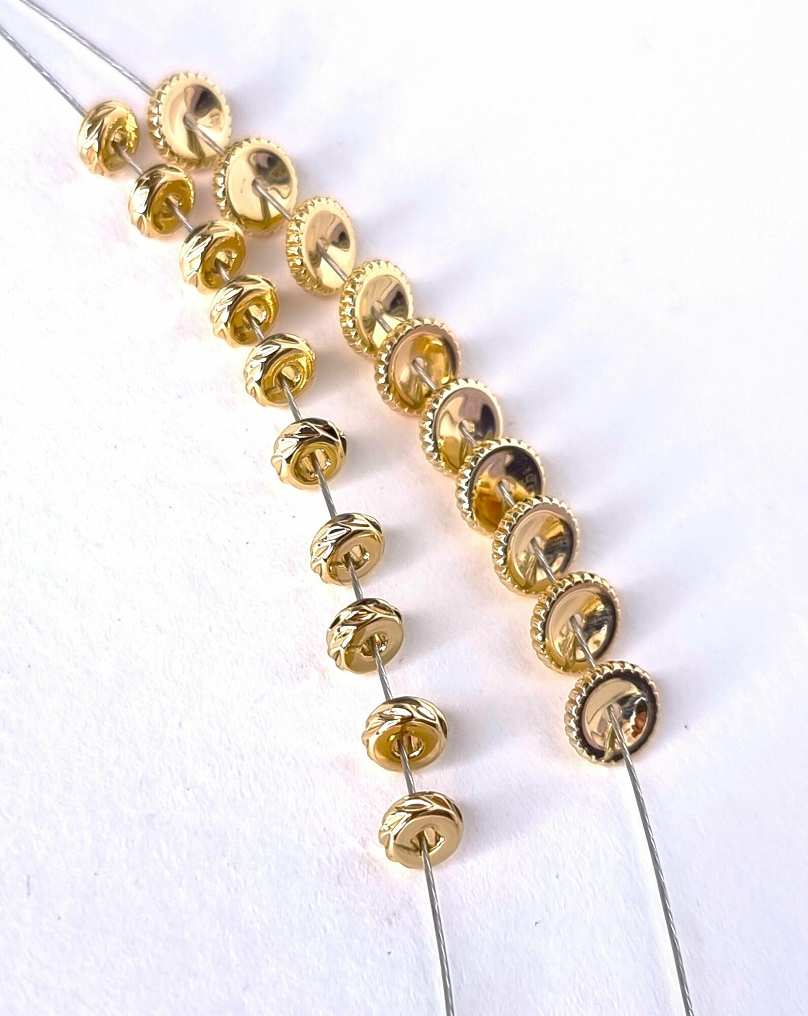 Металлические диски с рифлением. 6х2мм и 5х2мм. 20шт. Золотой Родий.