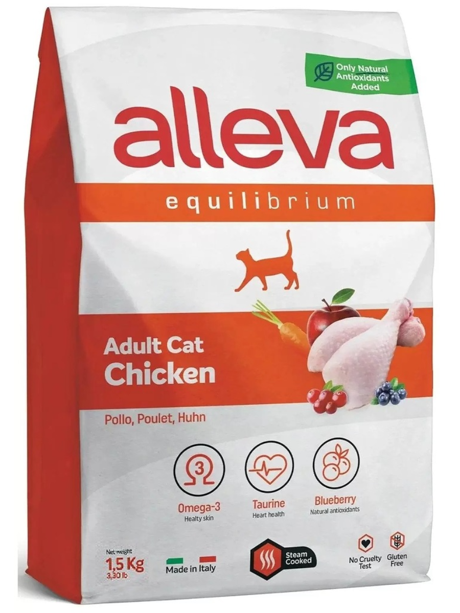 ALLEVA EQUILIBRIUM Корм для взрослых кошек с курицей 1,5 кг