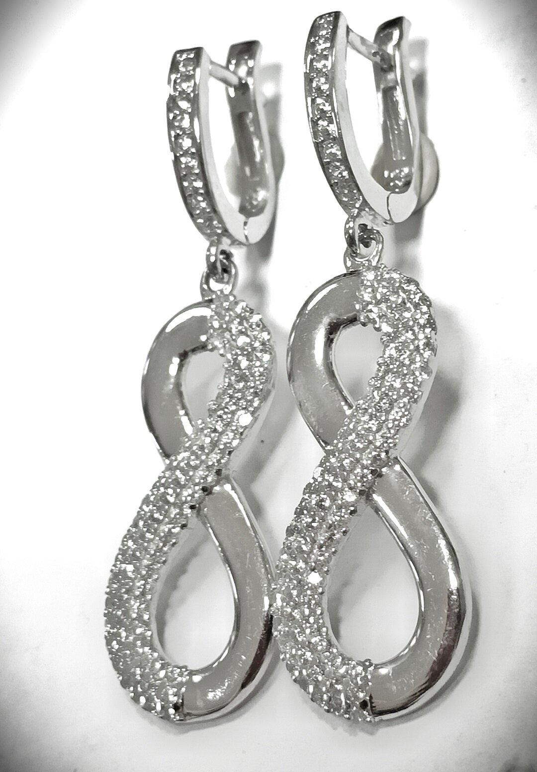 Серьги с подвесками, серебро, 925 проба, родирование, фианит