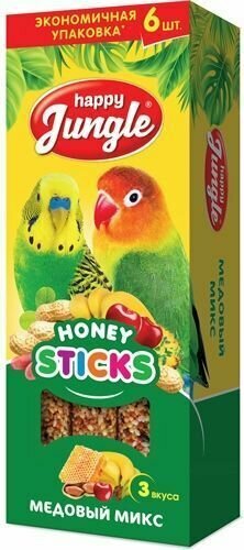 Happy Jungle Палочки для птиц Медовый микс, 6 шт в уп, 180 г