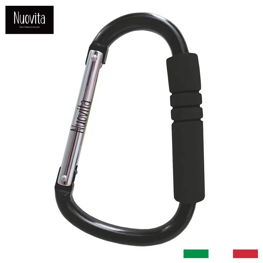 Карабин Nuovita "Fattivo", для коляски, металл, пластик, чёрный/серебристый