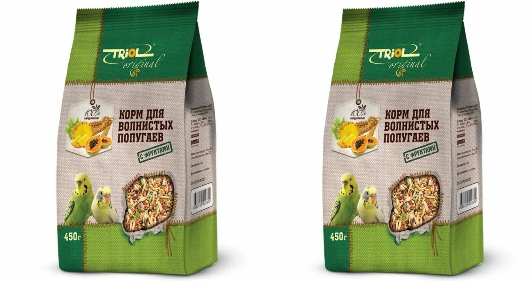 Triol Корм Сухой для волнистых попугаев с фруктами, 450 г, 2 шт