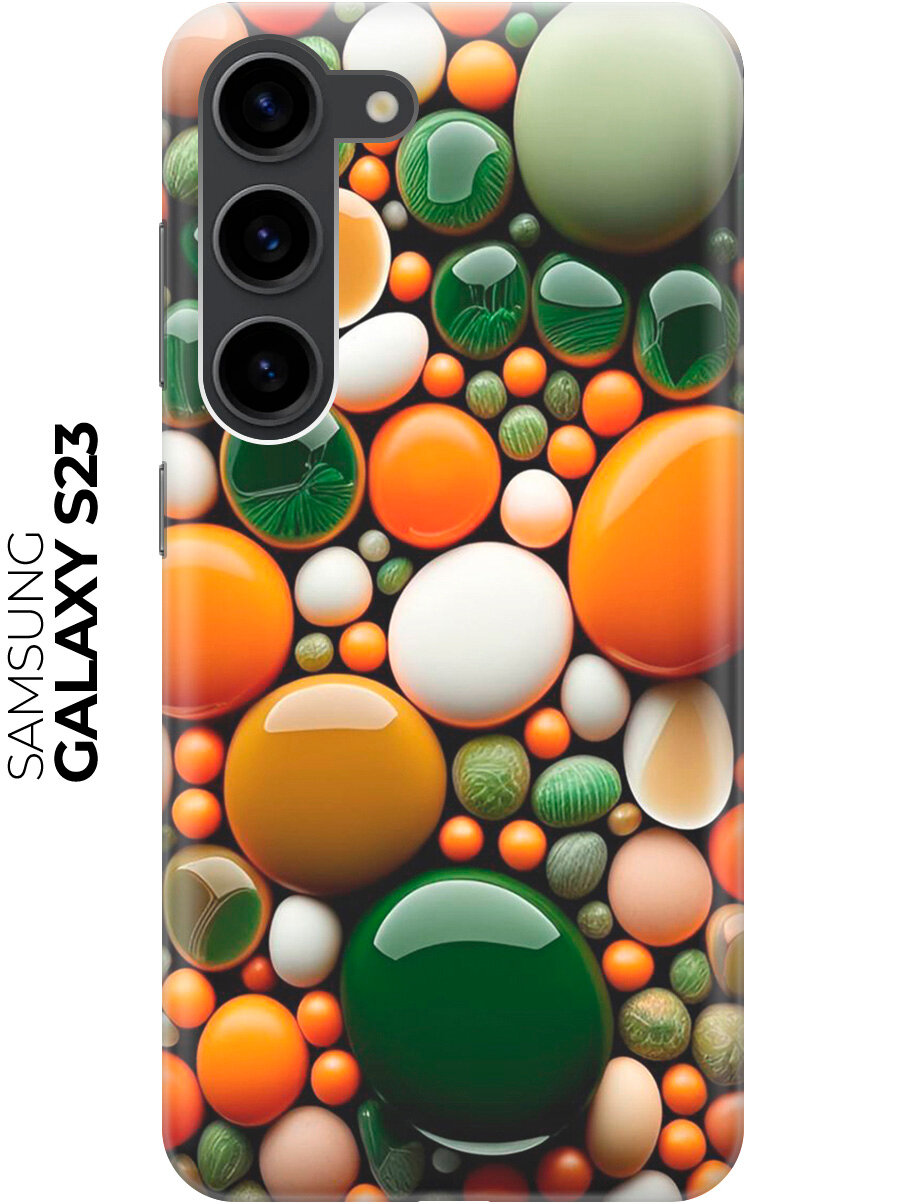 Силиконовый чехол на Samsung Galaxy S23 / Самсунг С23 с рисунком "Оранжевые и зеленые камушки"